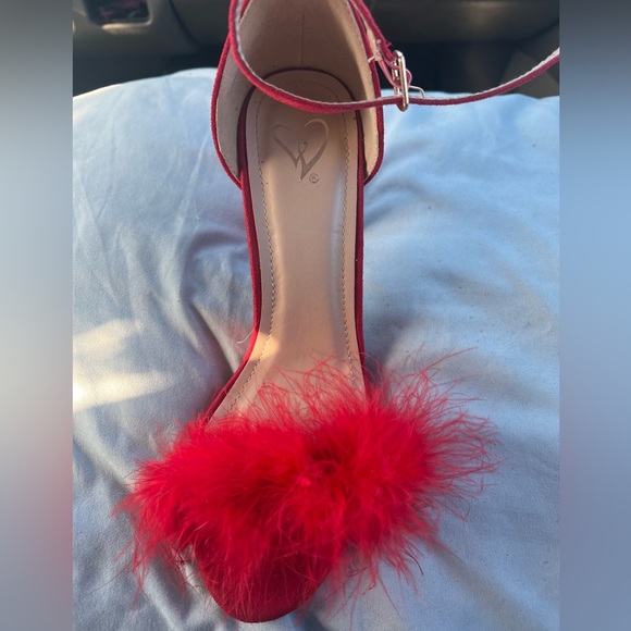 Windsor | Shoes | Red Furry Heels | Poshmark